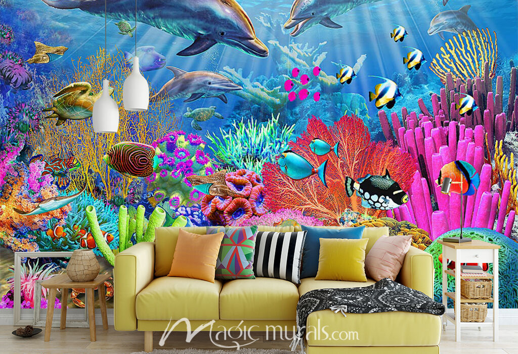 Dolphin Coral Reef Wallpaper Wall Mural by Magic Murals