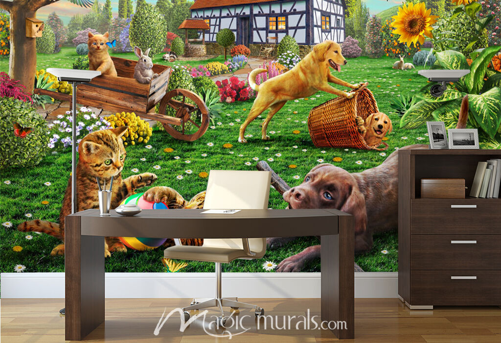 Dogs and Cats at Play Wallpaper Mural by Magic Murals