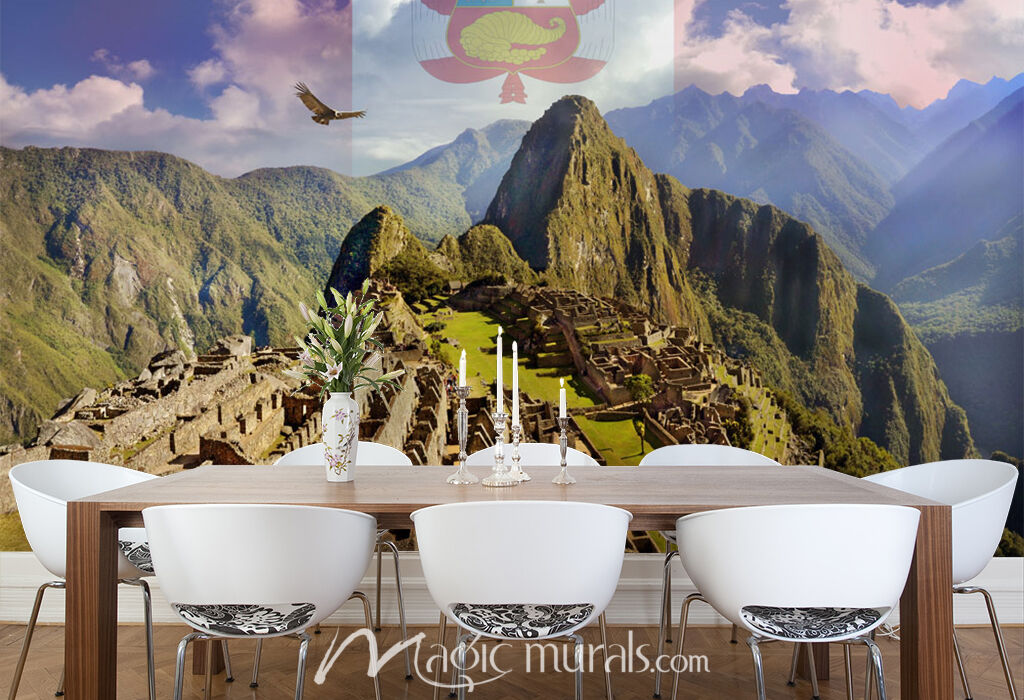Machu Picchu and Flag Wallpaper Mural by Magic Murals