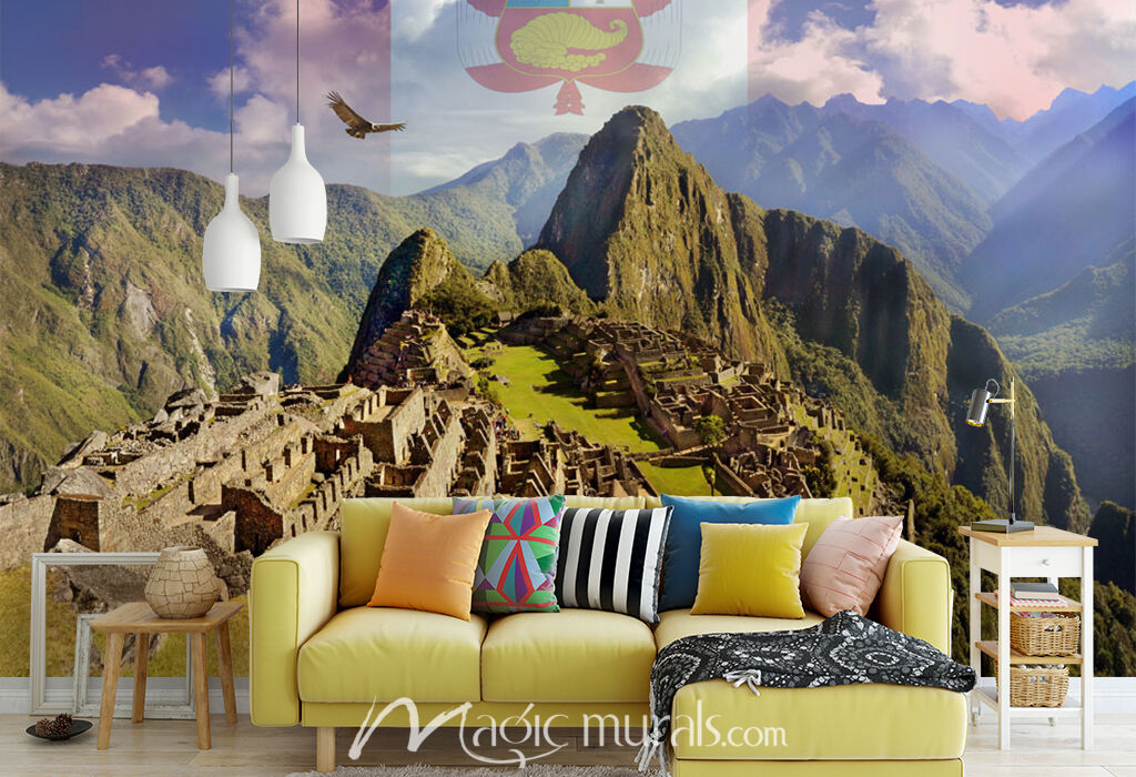 Machu Picchu and Flag Wallpaper Mural by Magic Murals