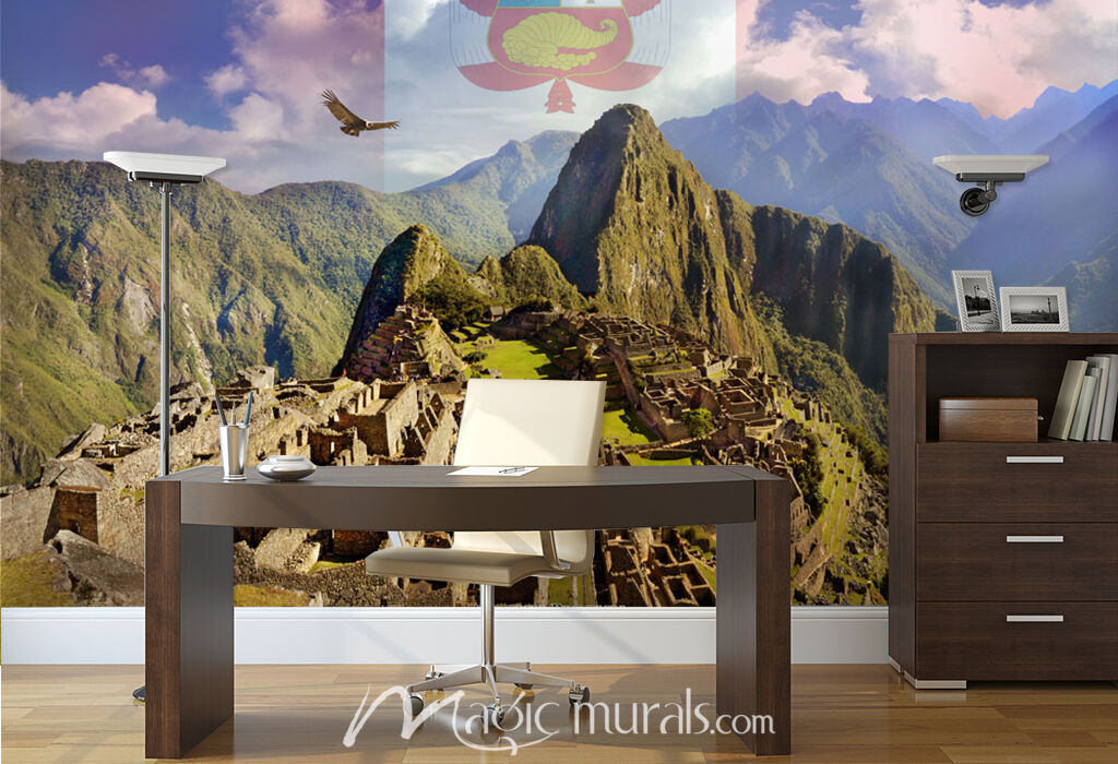 Machu Picchu and Flag Wallpaper Mural by Magic Murals