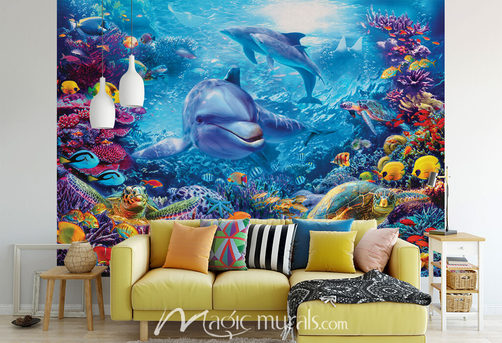 Underwater Dolphin and Turtle Wallpaper Mural by Magic Murals