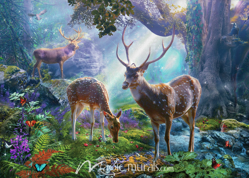 Three Deer in Forest Wallpaper Mural by Magic Murals