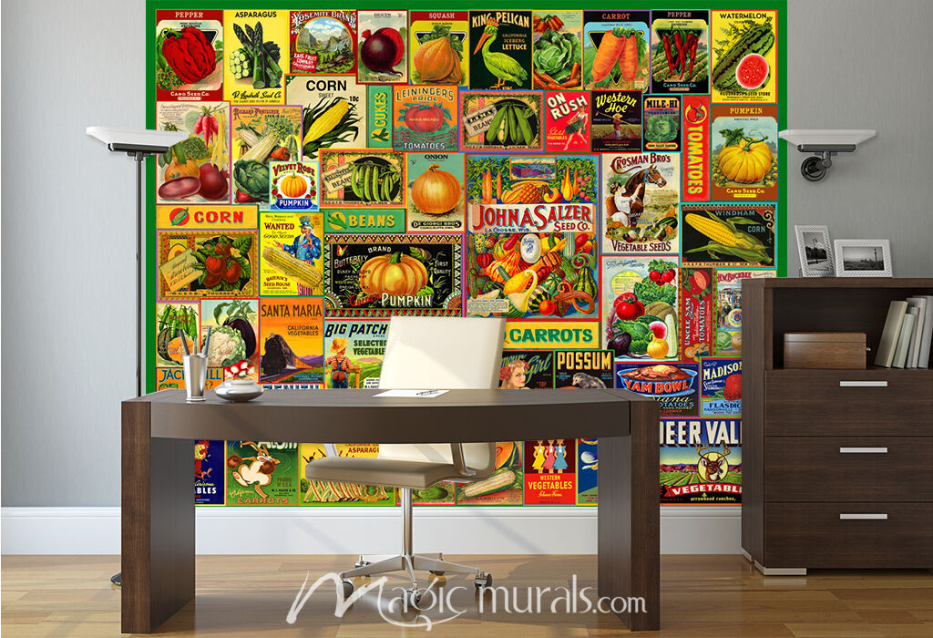 Vintage Vegetable Labels Wallpaper Mural by Magic Murals