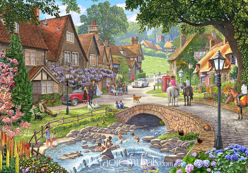 Summer Village Stream Wallpaper Mural by Magic Murals