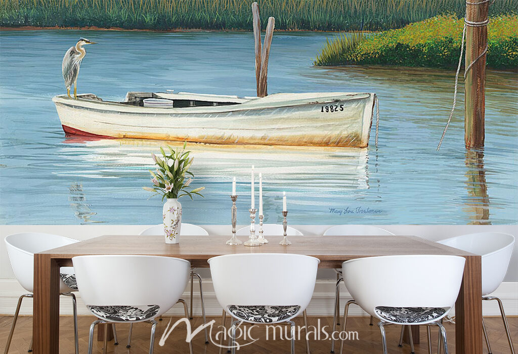 Heron and Fishing Boat Wallpaper Mural by Magic Murals