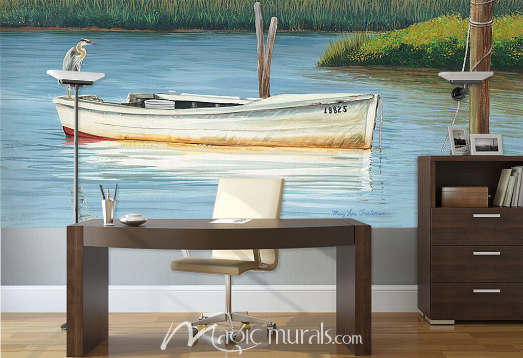 Heron and Fishing Boat Wallpaper Mural by Magic Murals