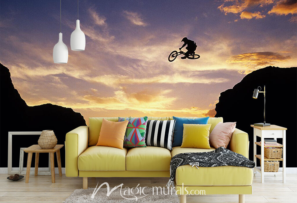 Sunset Mountain Bike Jump Wallpaper Mural by Magic Murals