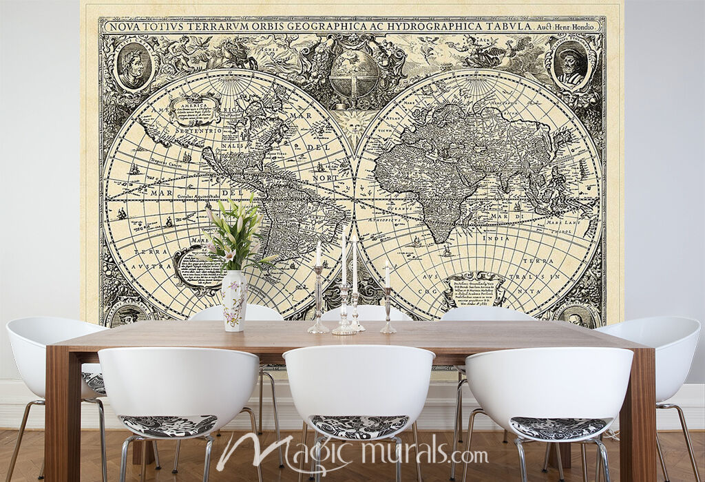 Vintage World Map Wallpaper Wall Mural by Magic Murals