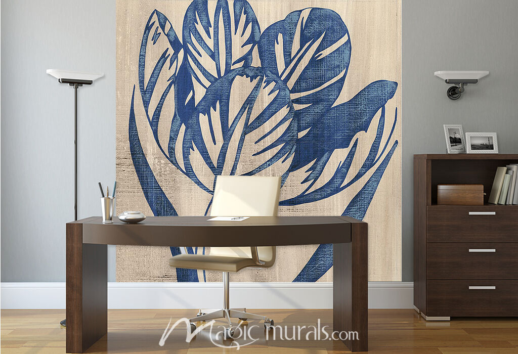 Indigo Tulip Wallpaper Wall Mural by Magic Murals