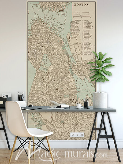 Tinted Map of Boston Wallpaper Mural by Magic Murals