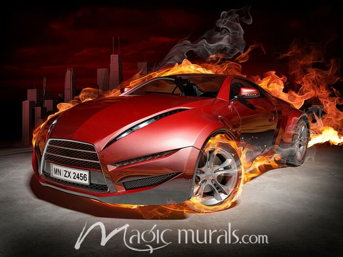 Wheels on Fire Wallpaper Wall Mural by Magic Murals