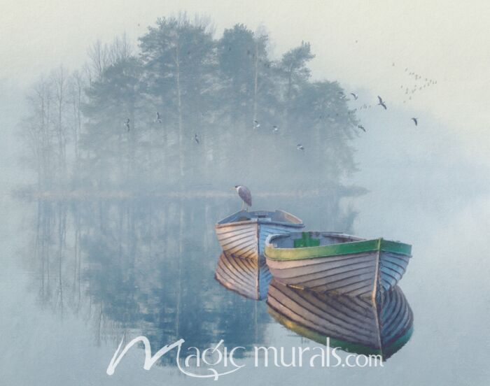 Lonely Lake Rowboats Wallpaper Mural by Magic Murals