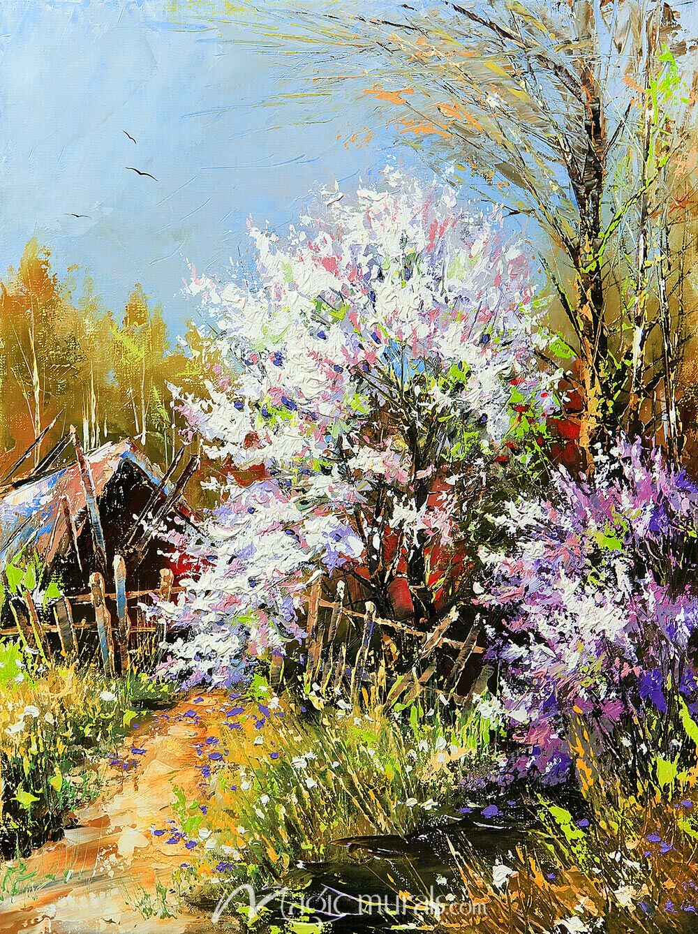Cabin in Springtime Wallpaper Wall Mural by Magic Murals