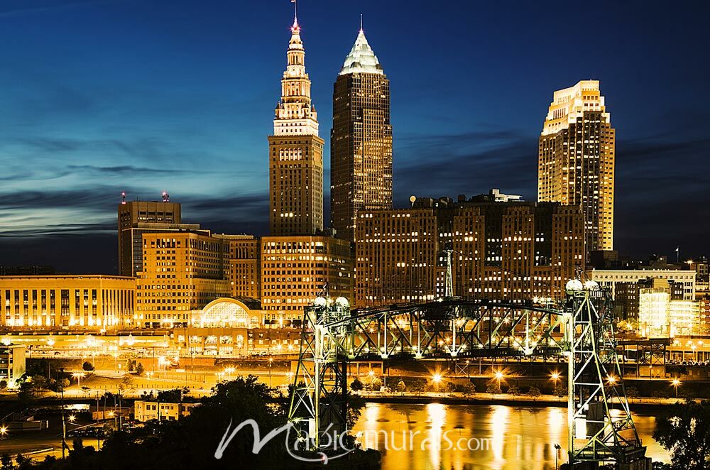 Cleveland City Lights Wallpaper Mural by Magic Murals