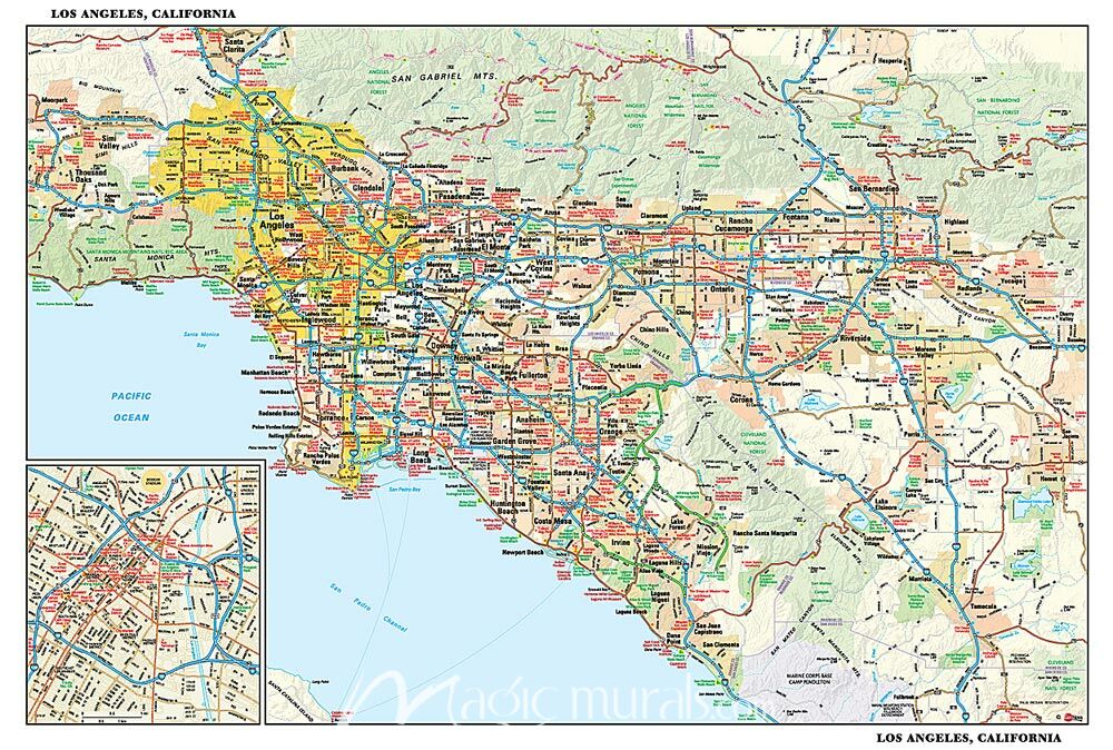 Los Angeles Map Wallpaper Wall Mural by Magic Murals