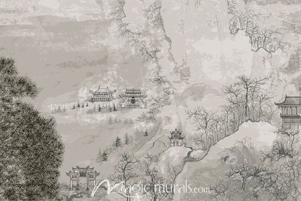 Traditional Chinese Landscape Drawing Mural by Magic Murals