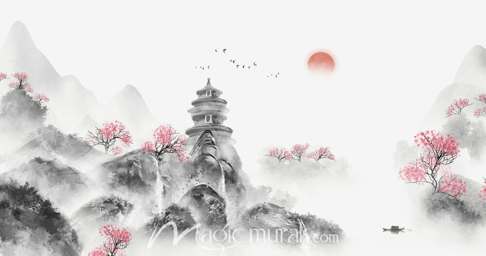 Asian Landscape Ink Wash Painting 9140 Mural by Magic Murals