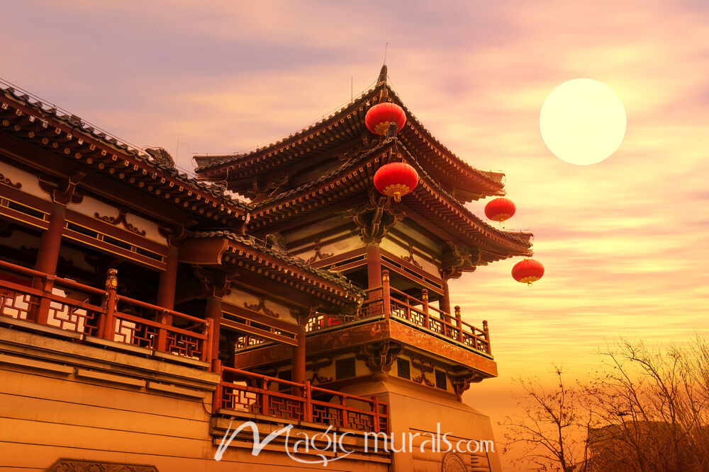 Qing Long Temple Sunset 5431 Wallpaper Mural by Magic Murals