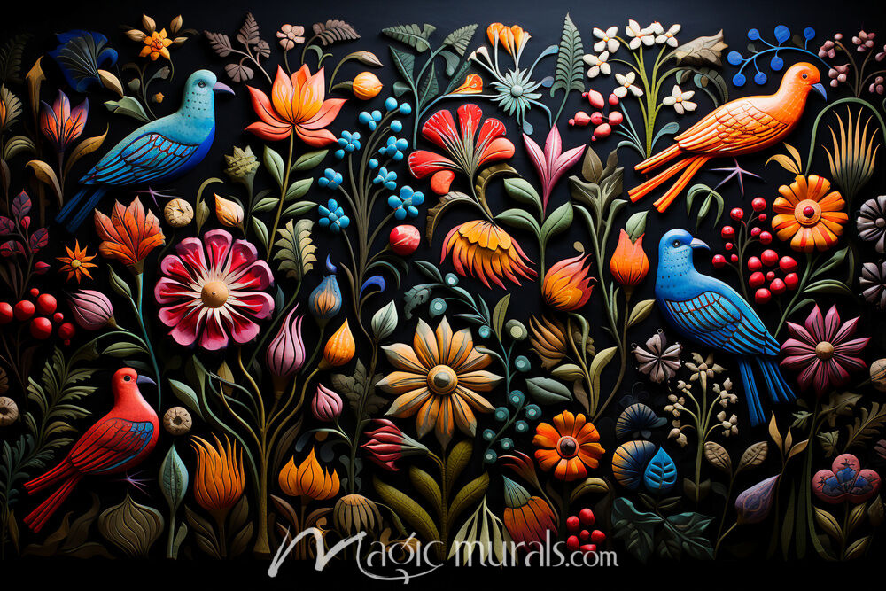 Embroidered Birds 7905 Wallpaper Mural by Magic Murals