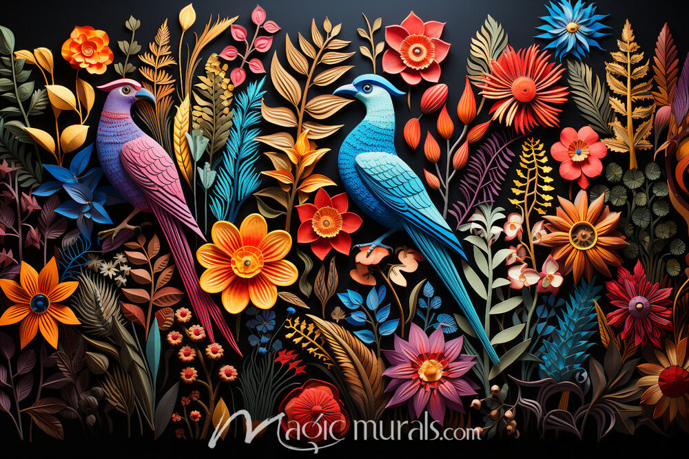 Embroidered Birds 5918 Wallpaper Mural by Magic Murals