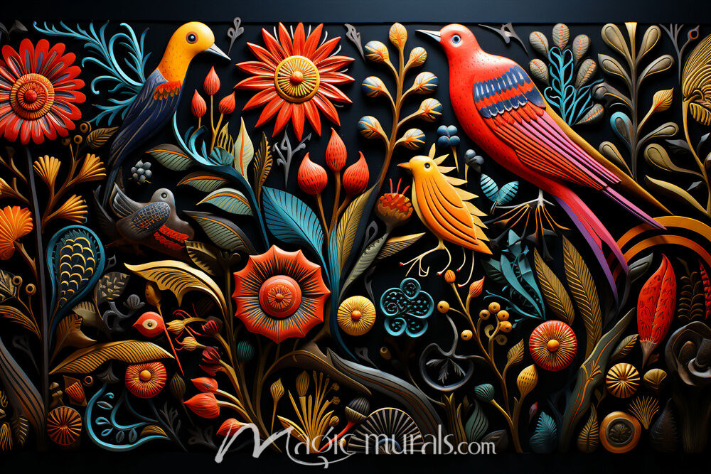 Embroidered Birds 5050 Wallpaper Mural by Magic Murals