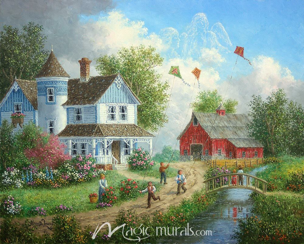 Kids With Kites Wallpaper Wall Mural by Magic Murals