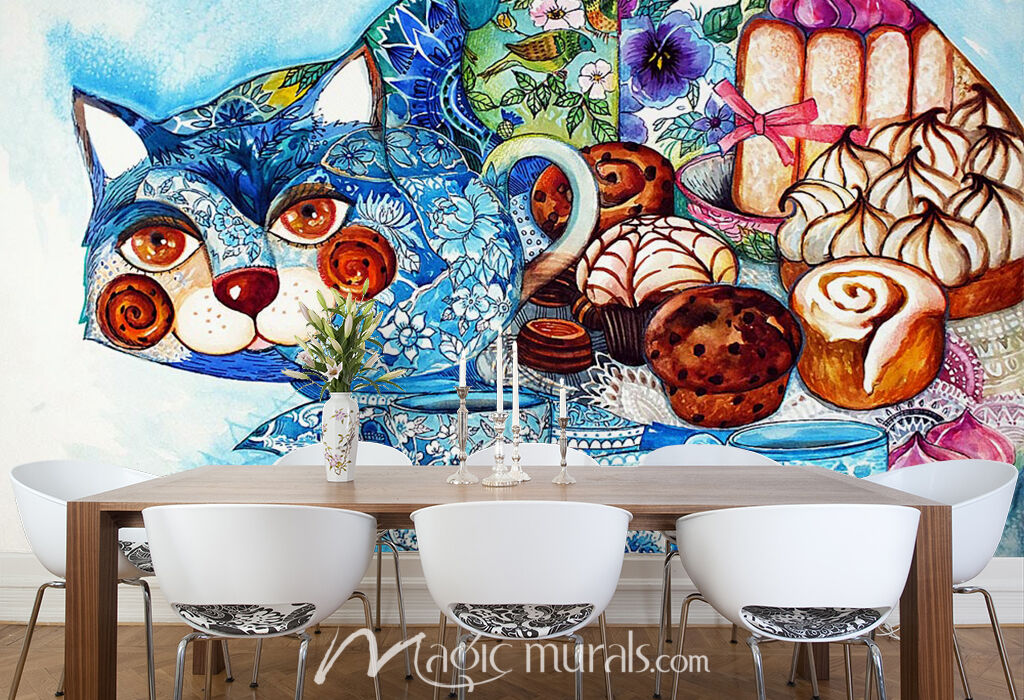 Coffee Cat Wallpaper Wall Mural by Magic Murals
