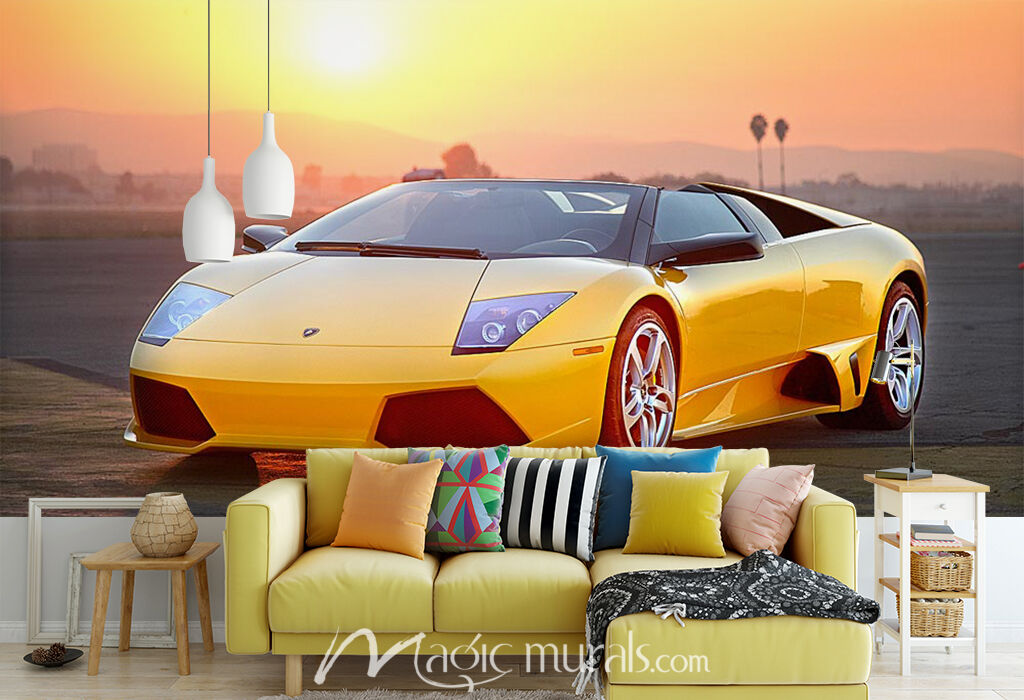 Yellow Lambo Wallpaper Wall Mural by Magic Murals