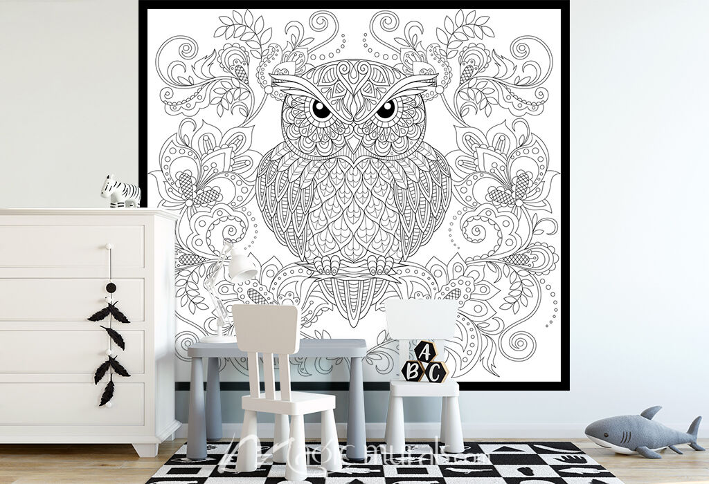 Owl Coloring Mural by Magic Murals