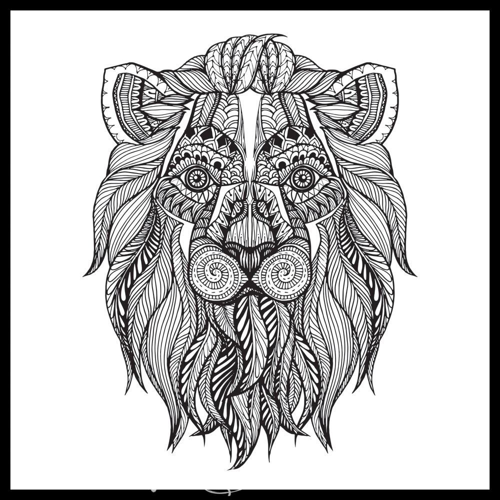 Zentangle Lion Coloring Pages Animal Mandala Coloring Book: 50