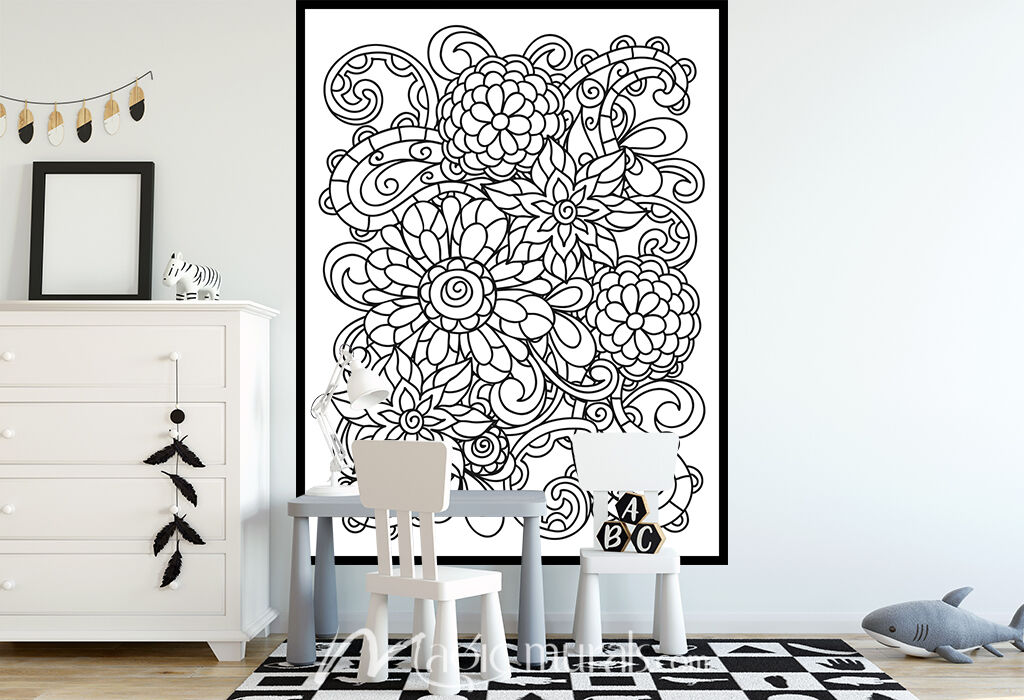 Coloring Flowers ColorMe Wall Mural Coloring Mural