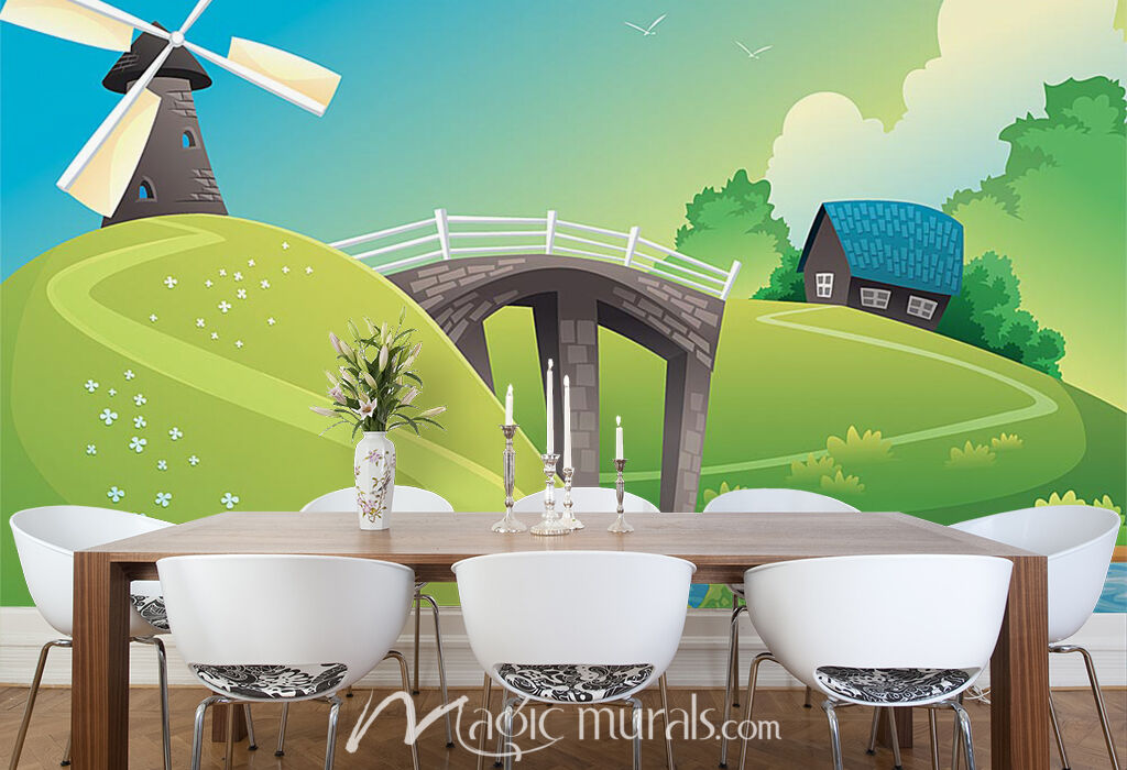 Funny Landscape with Windmill Wallpaper Mural by Magic Murals