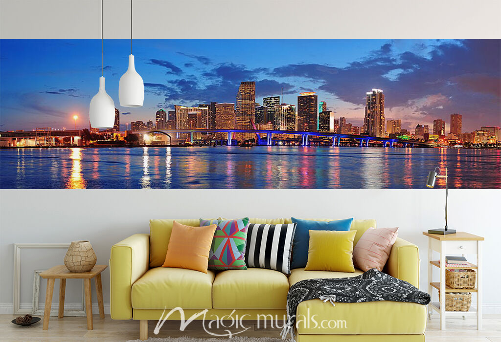 Colorful Miami Skyline Wallpaper Mural by Magic Murals