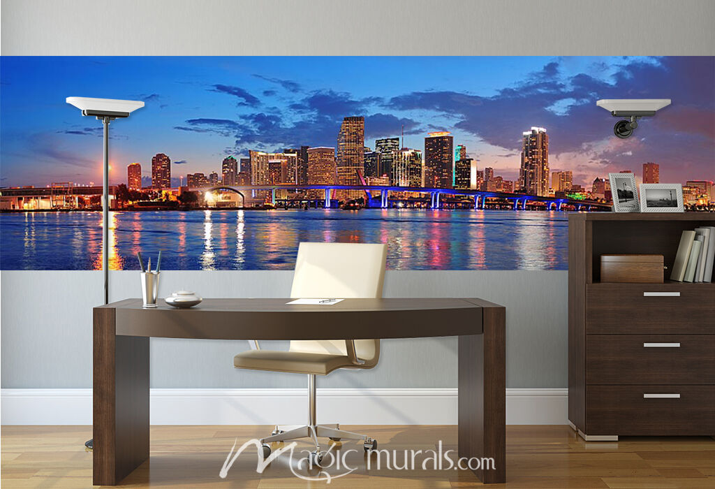 Colorful Miami Skyline Wallpaper Mural by Magic Murals