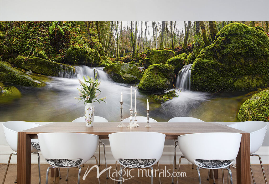 Lush Stream and Falls Panorama Mural by Magic Murals