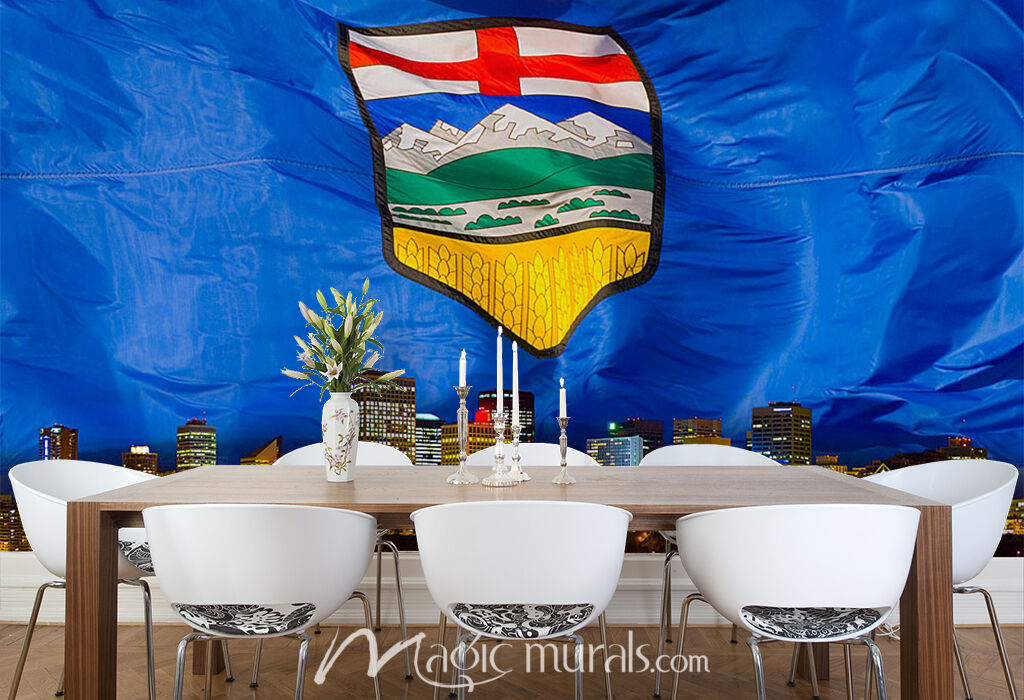 Flag Of Alberta Over Edmonton Wallpaper Mural by Magic Murals