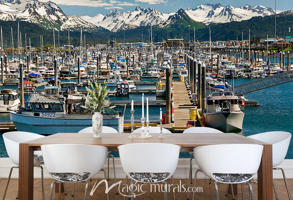 The Homer SMALL Boat Harbor Wallpaper Mural by Magic Murals