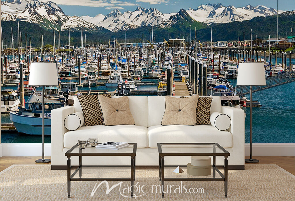 The Homer SMALL Boat Harbor Wallpaper Mural by Magic Murals