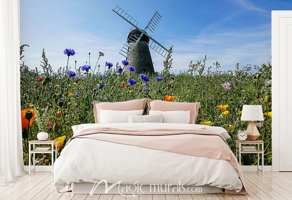 English Windmill in Spring Wallpaper Mural by Magic Murals