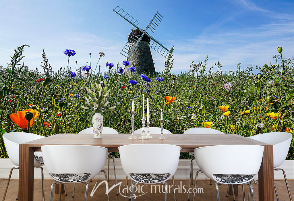 English Windmill in Spring Wallpaper Mural by Magic Murals