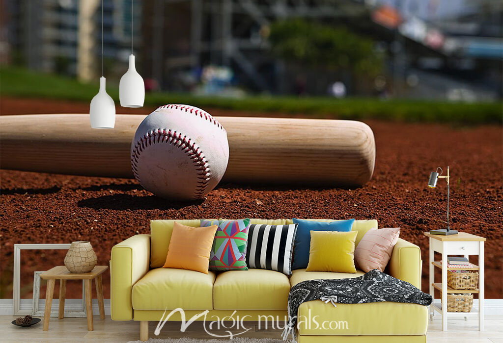 Ball and Bat Wallpaper Wall Mural by Magic Murals