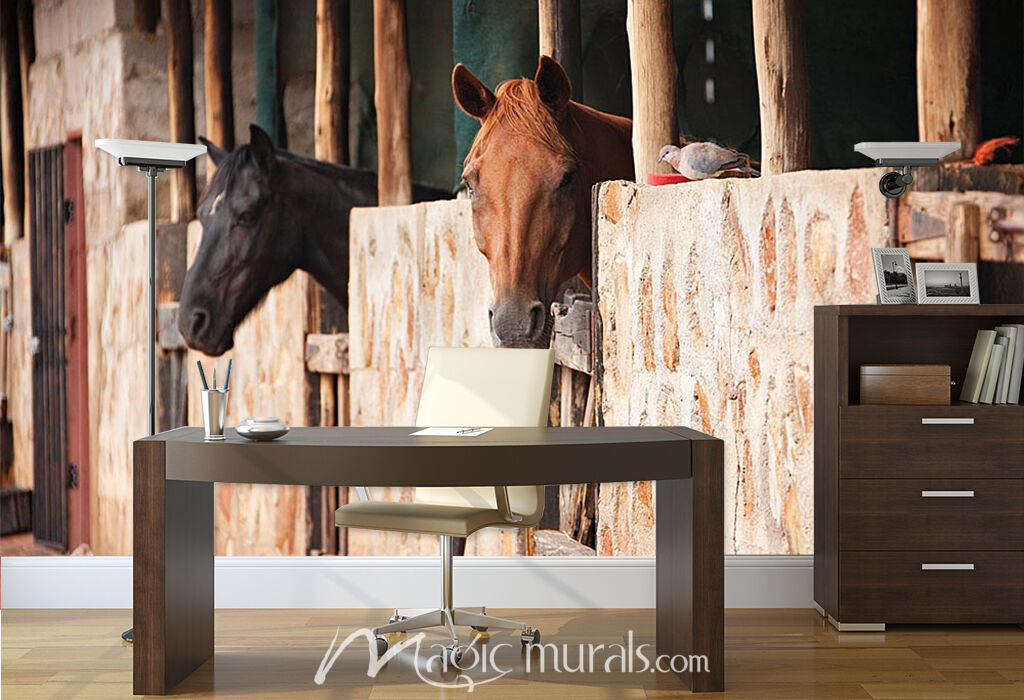 Horses in Stable Wallpaper Wall Mural by Magic Murals
