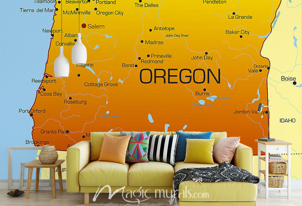 Oregon State Map Wallpaper Wall Mural by Magic Murals