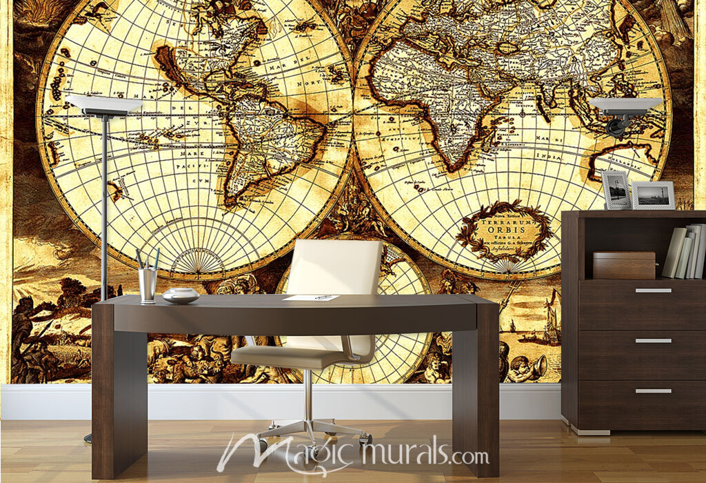 Sepia World Map Wallpaper Wall Mural by Magic Murals