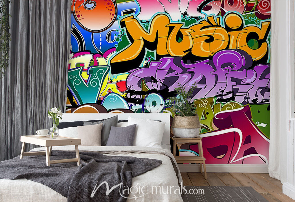 Graffiti Tags featuring LOVE Wallpaper Mural by Magic Murals