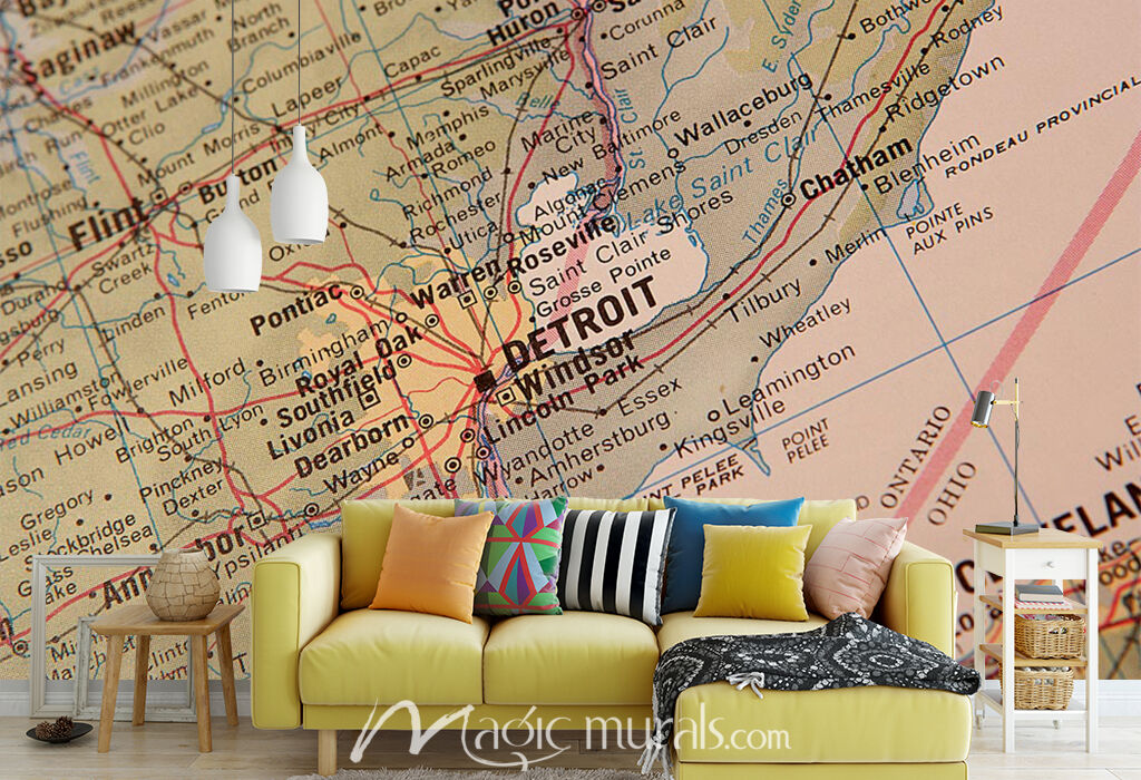 Michigan Map Wallpaper Wall Mural by Magic Murals