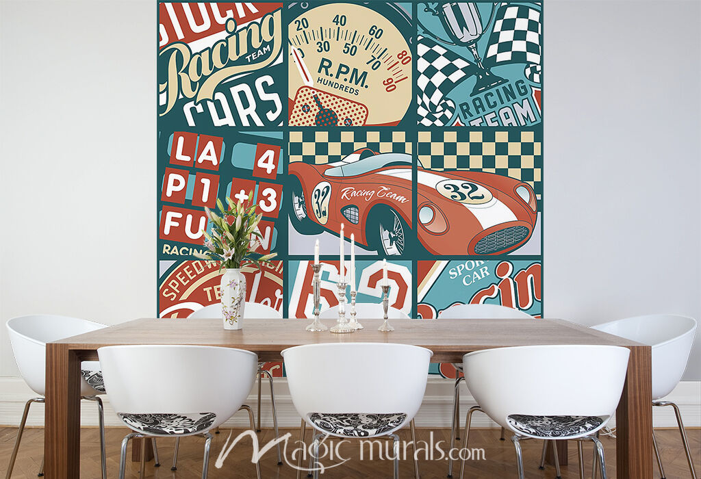 Vintage Race Collage Wallpaper Mural by Magic Murals
