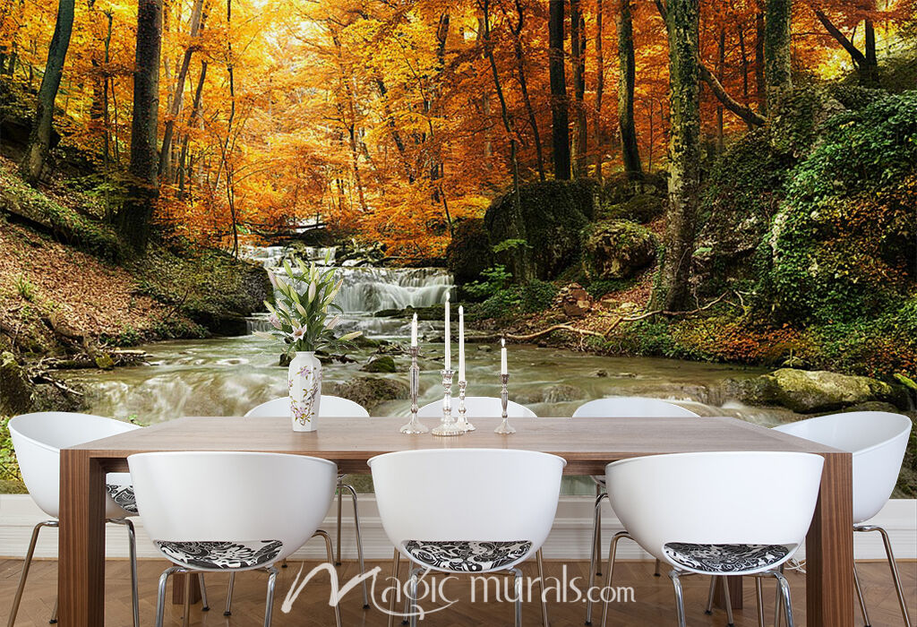 Autumn Woods Waterfall Wallpaper Mural by Magic Murals