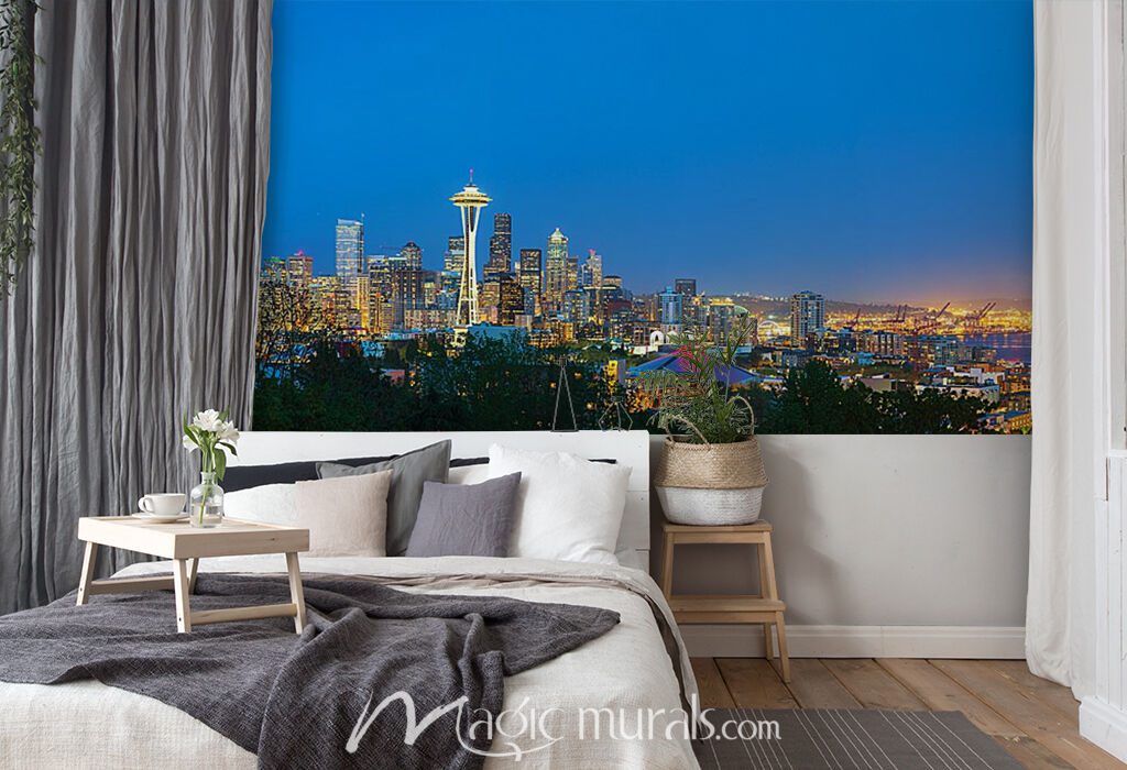 Downtown Seattle in Blue Wallpaper Mural by Magic Murals